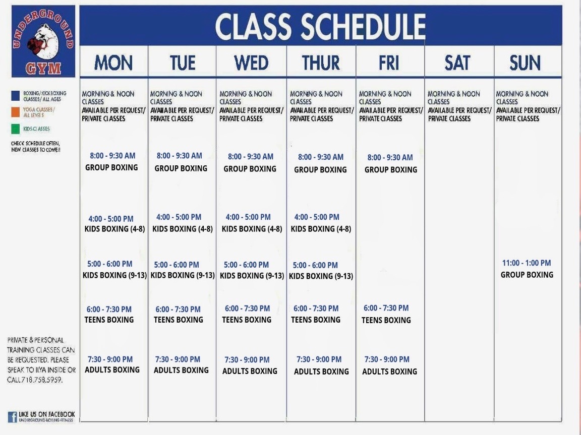 Schedule | Underground Boxing