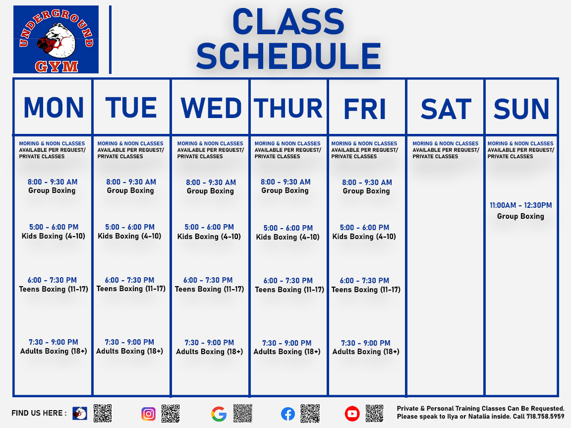 Schedule | Underground Boxing
